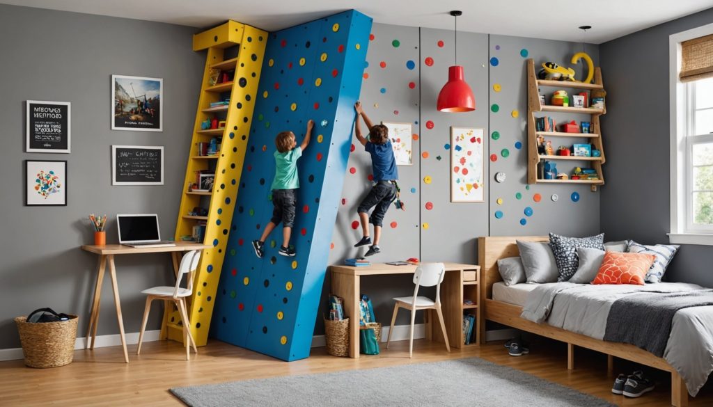 Idées ingénieuses pour incorporer un mur d”escalade pliable dans la ...